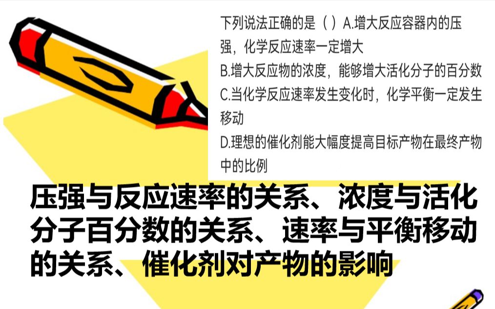 压强与反应速率的关系、浓度与活化分子百分数的关系、速率与平衡...