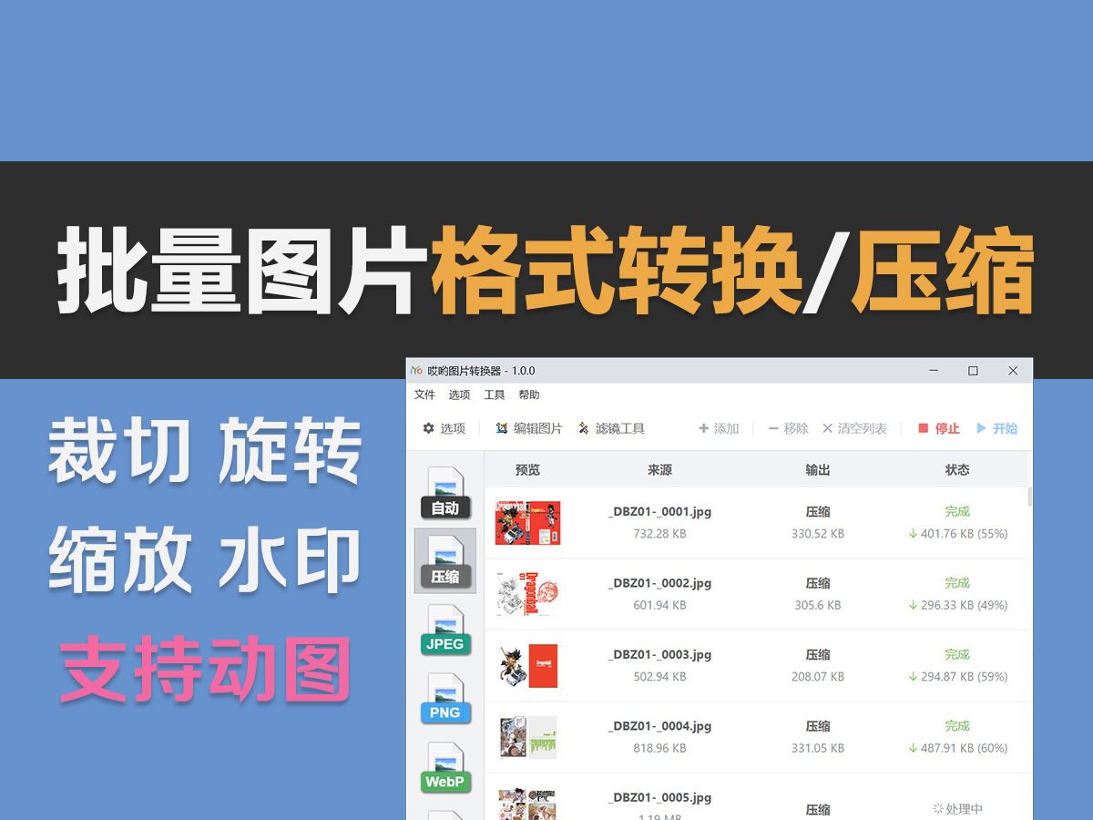 iYo:批量图片格式转换、压缩、裁剪旋转缩放、添加水印