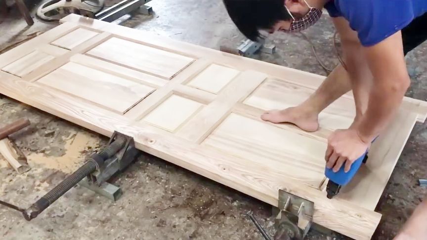 木工进阶:原木开板纯正榫卯实木门制作全程
