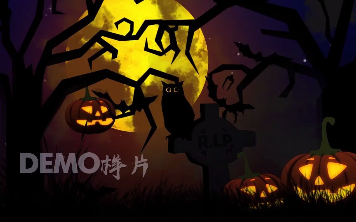 视频素材 ▏h346 4K画质南瓜万圣节晚会搞笑搞怪树木剪影月亮学校...
