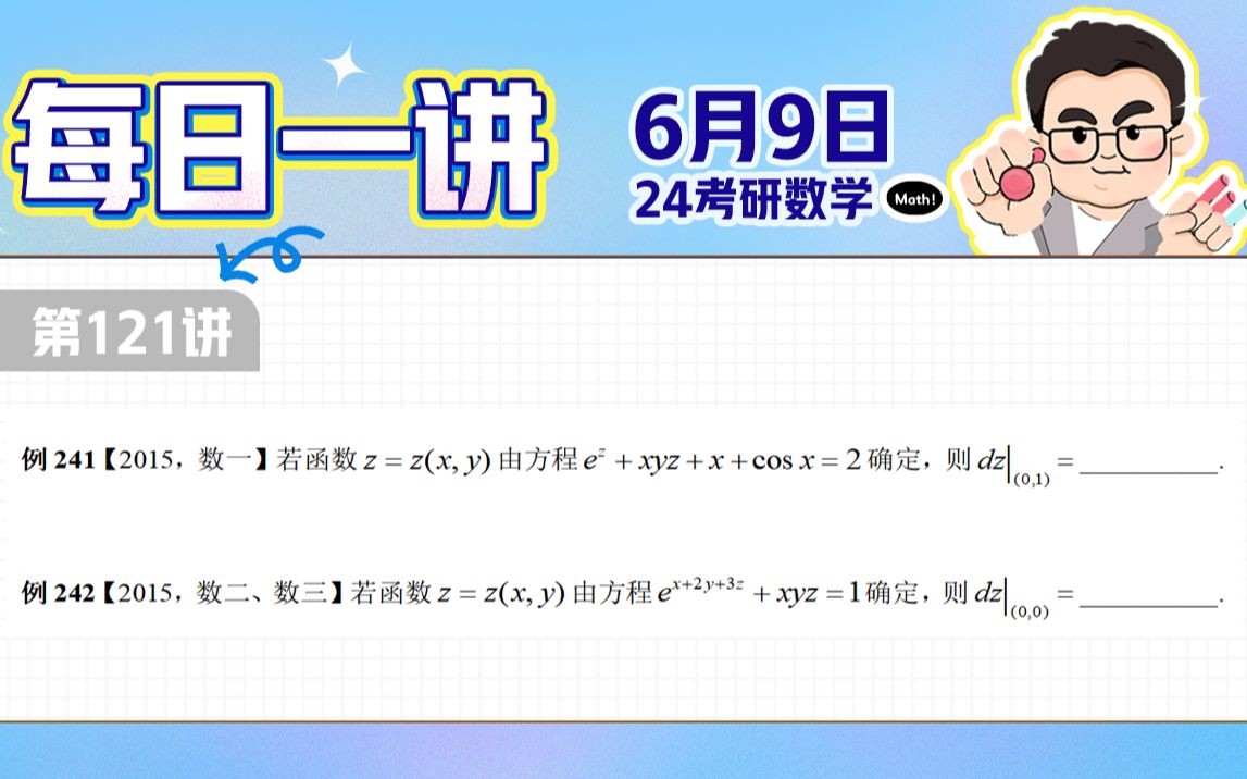 24考研数学 | 晓千老师每日一讲121 多元隐函数求偏导数与全微分之一