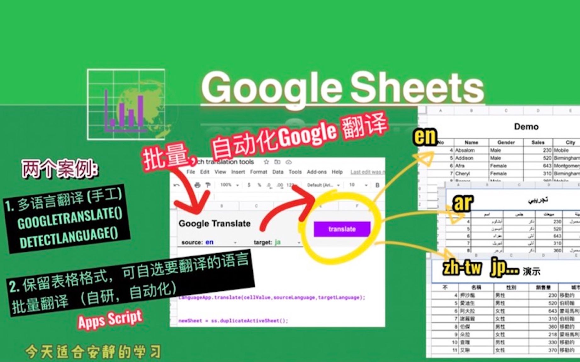 Google Sheets批量多语言自动化翻译方案