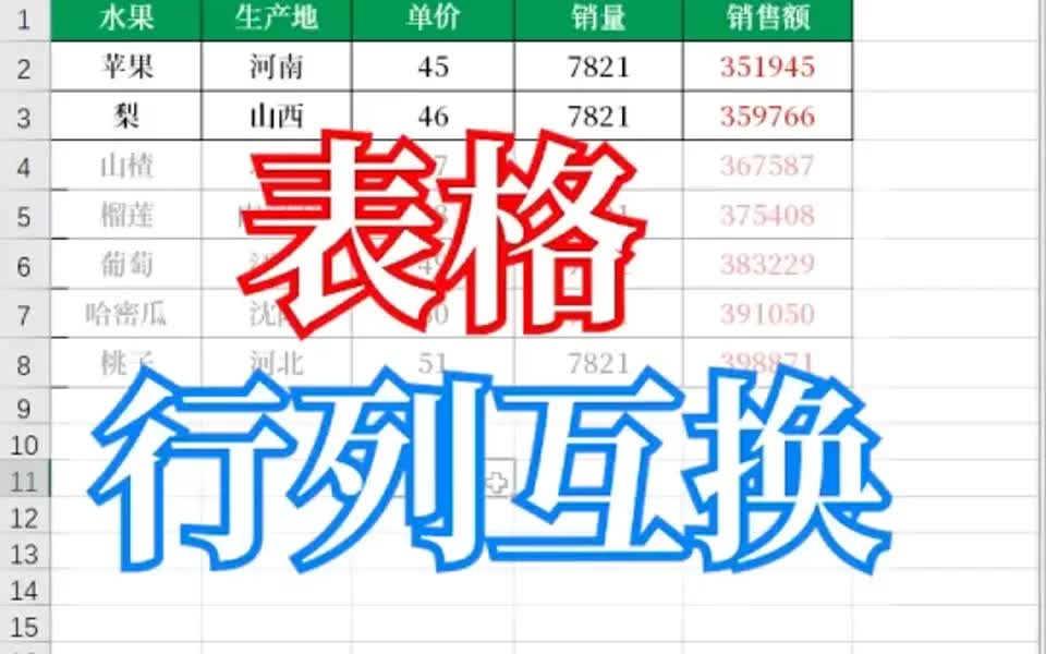excel必学技巧之——表格行列互换