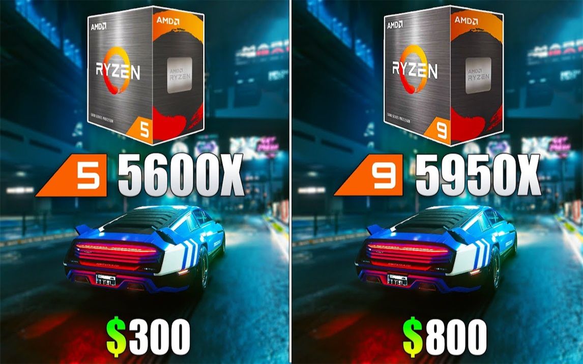 R5 5600X vs R9 5950X CPU对比(1080P分辨率测试,显卡为RTX 3080) ...