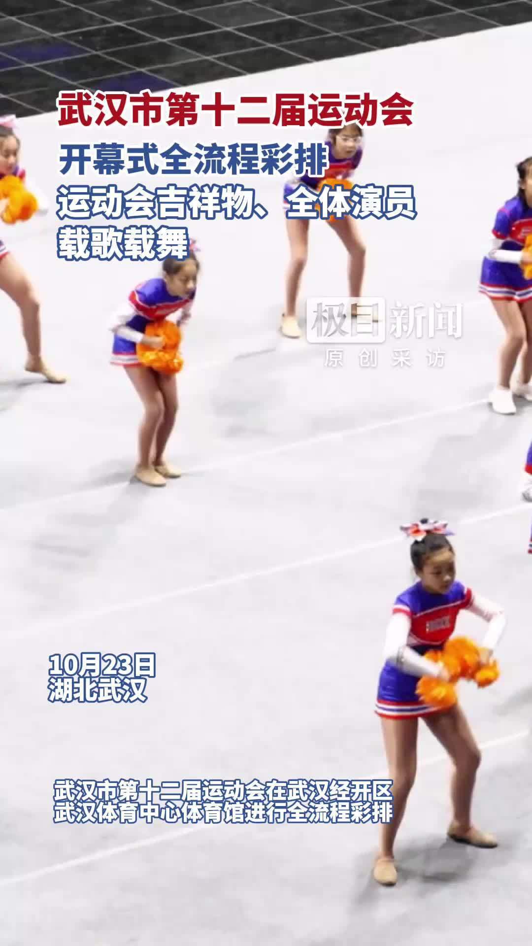 武汉市第十二届运动会开幕式全流程彩排,运动会吉祥物、全体演员载...