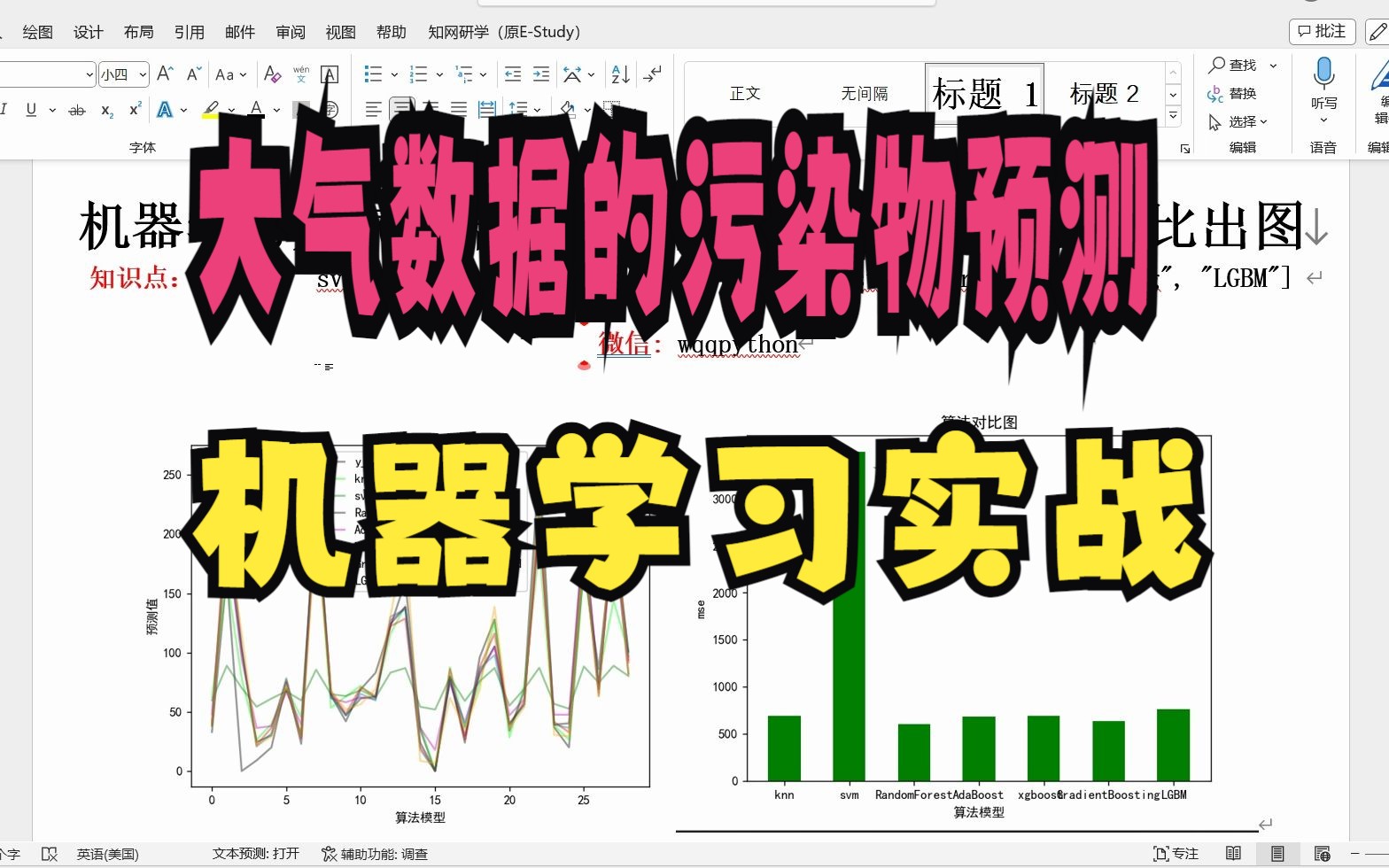 机器学习大气数据的污染物pm2.5预测算法对比出图knn, svm, Random...