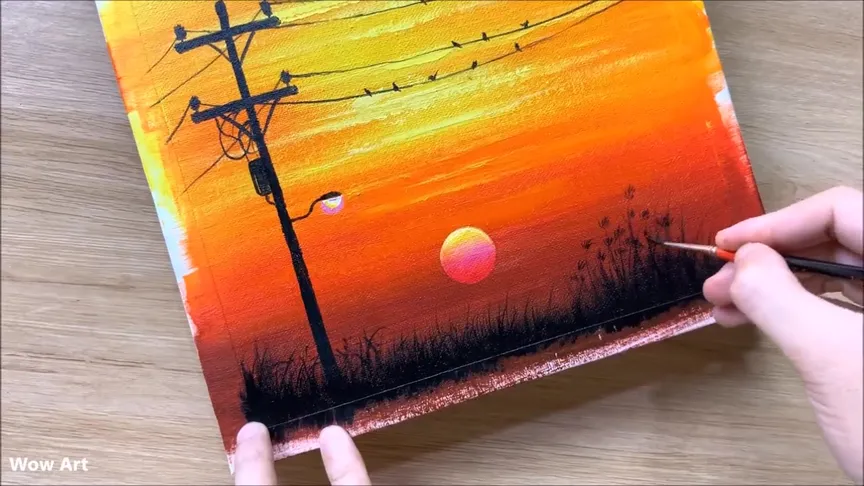 每日一画简单绘画教程:日落风景