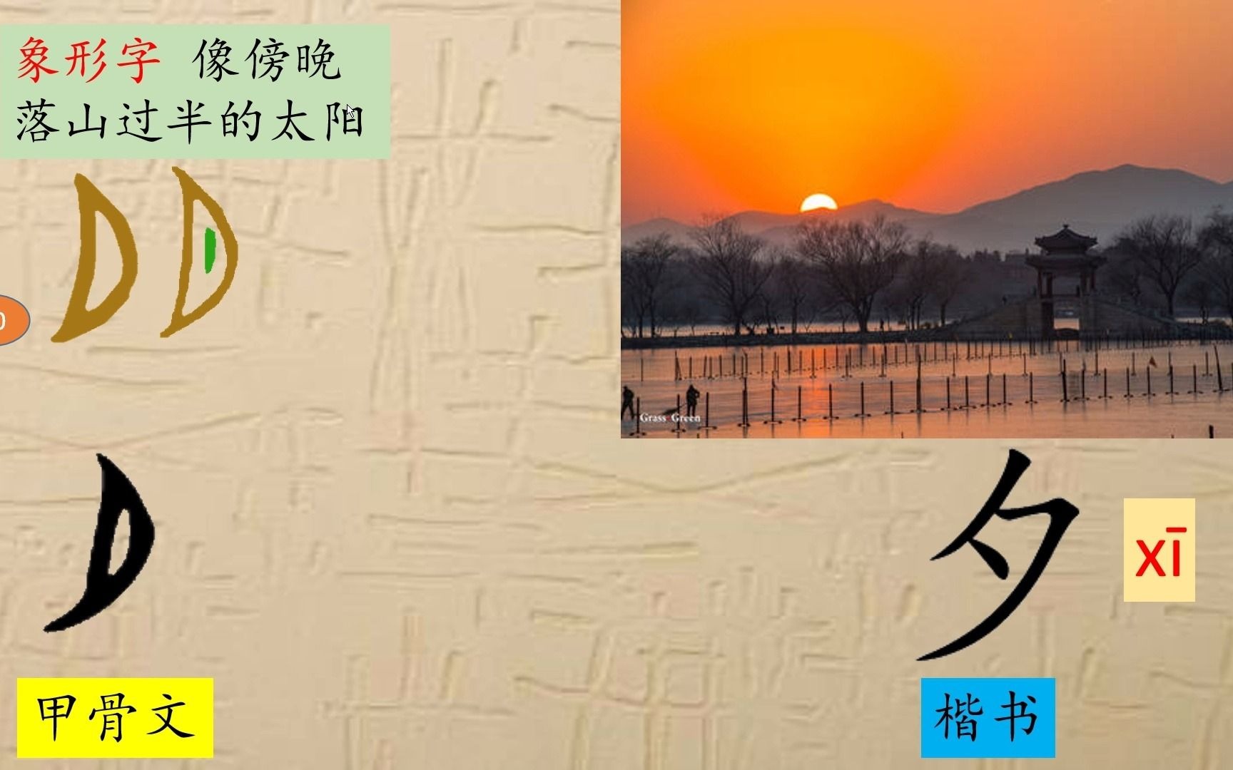 79、夕,夕是月亮还是太阳,汉字演变,汉字,趣味识字,象形字,甲骨文