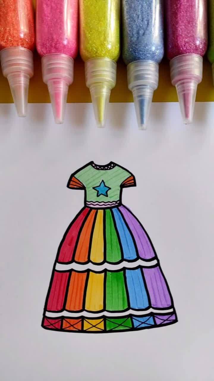 简笔画彩色公主裙⊂