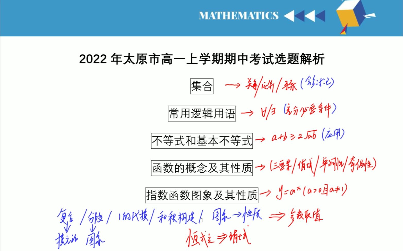 【高一期中】2022年太原市高一上学期期中选题解析