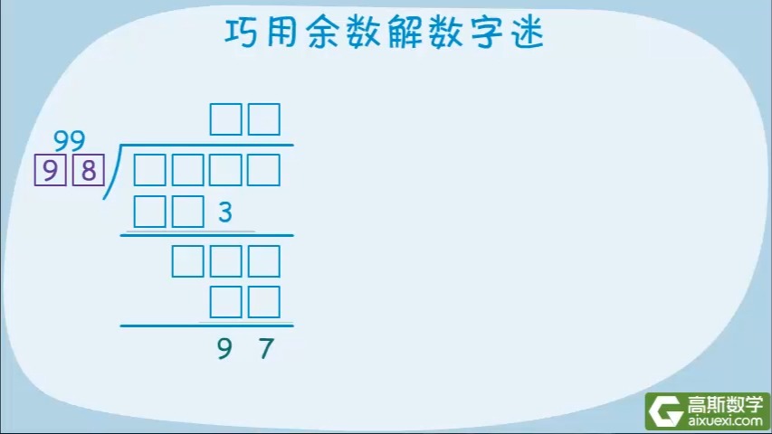 3年级 090 简单除法竖式 巧用余数解数字谜