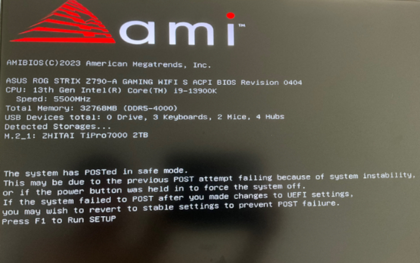 华硕z790吹雪S主板 boot灯亮 卡开机logo画面 进不了系统和BIOS