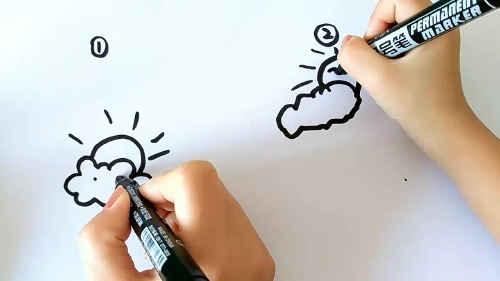 和妹妹比赛画多云简笔画,云朵简笔画,儿童画亲子画,少儿创意画