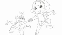 ...动画片《爱探险的朵拉》中的朵拉与猴子跳舞卡通线稿简笔画|朵拉历...