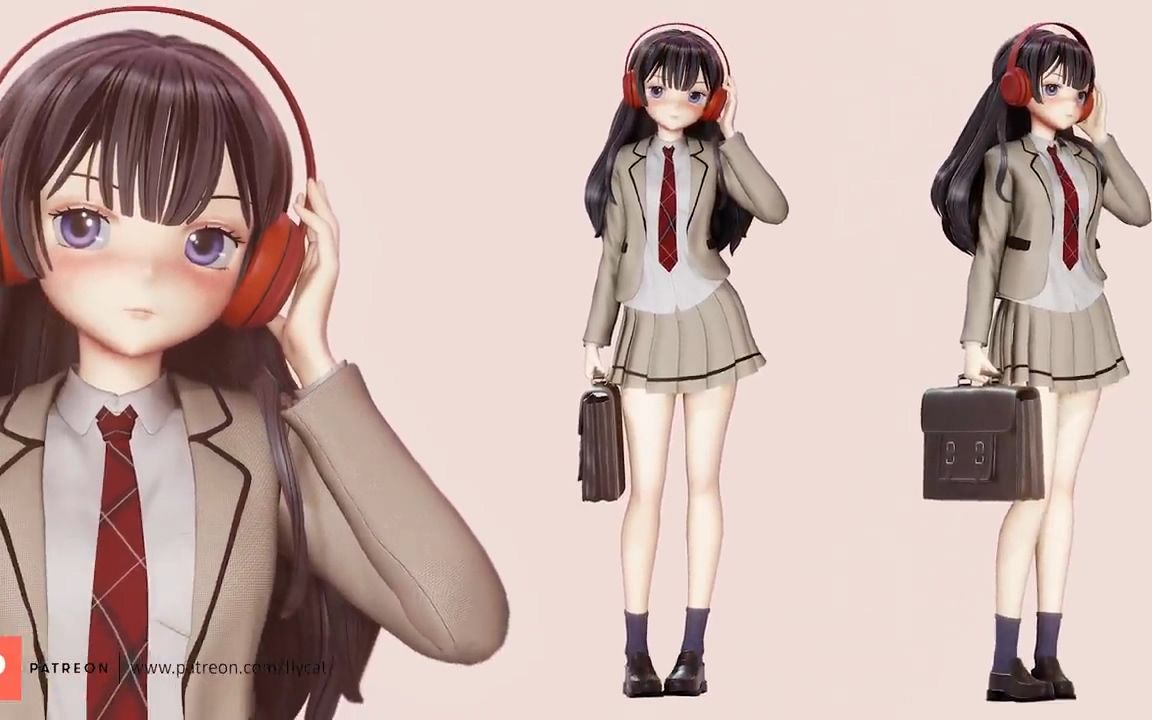 Blender创建动漫卡通女学生3D模型全流程视频教程