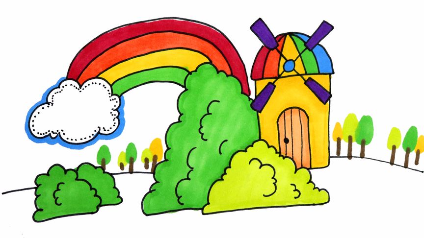 3分钟简笔画,好漂亮的风车彩虹卡通画,简单好学!