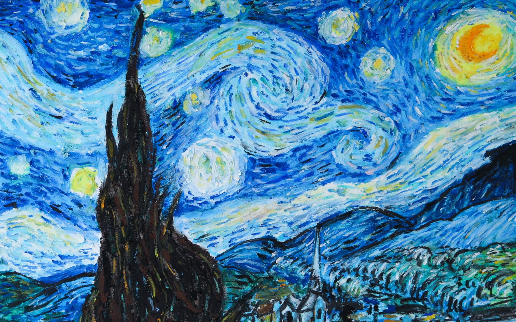 【油画棒】繁星点点,你是最亮的那一颗。 今日临摹——梵高《星空》
