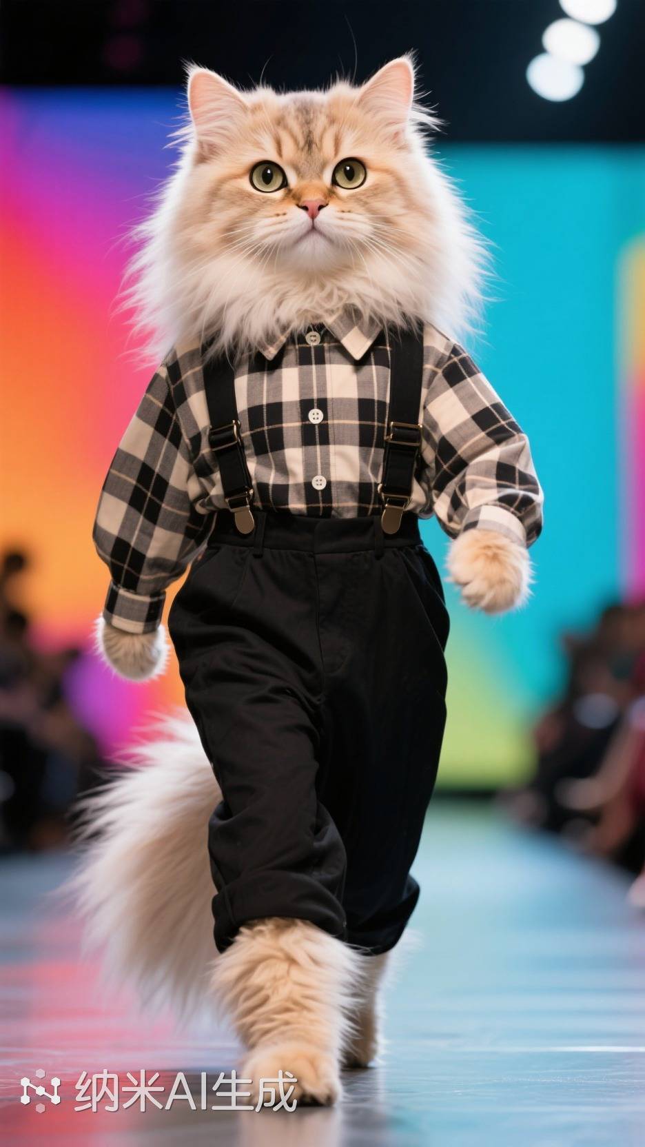 波斯小猫穿背带裤走T台好萌呀