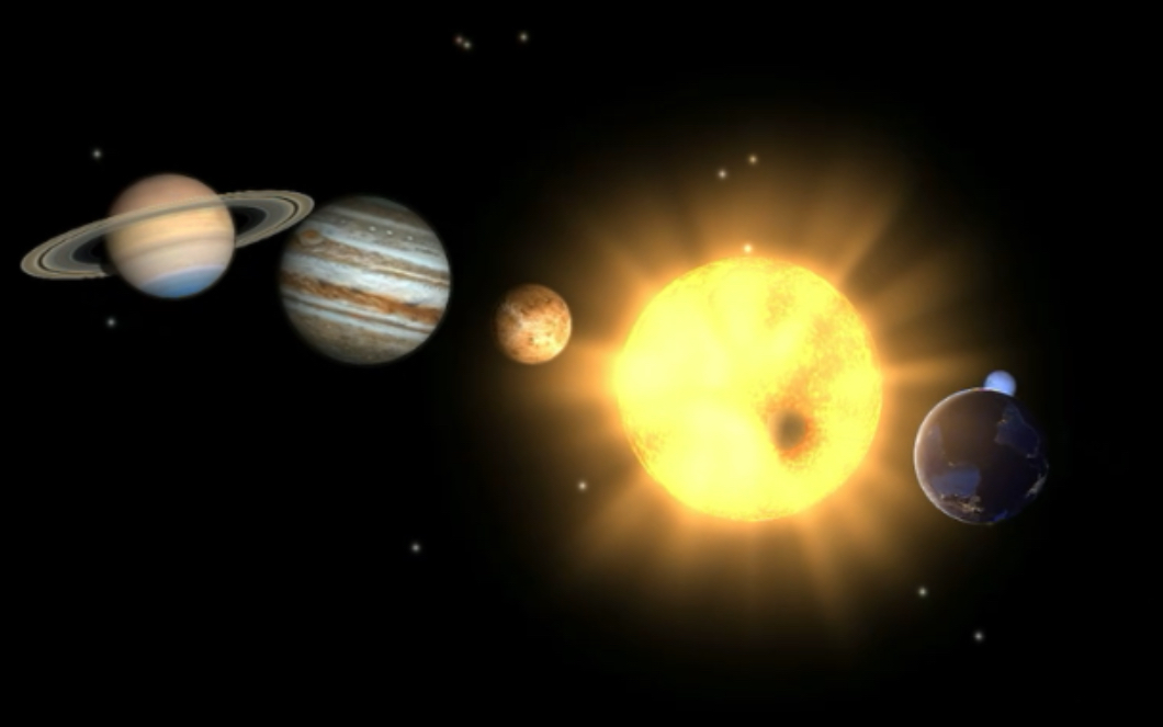 2021年2月10日,六星连珠模拟画面。