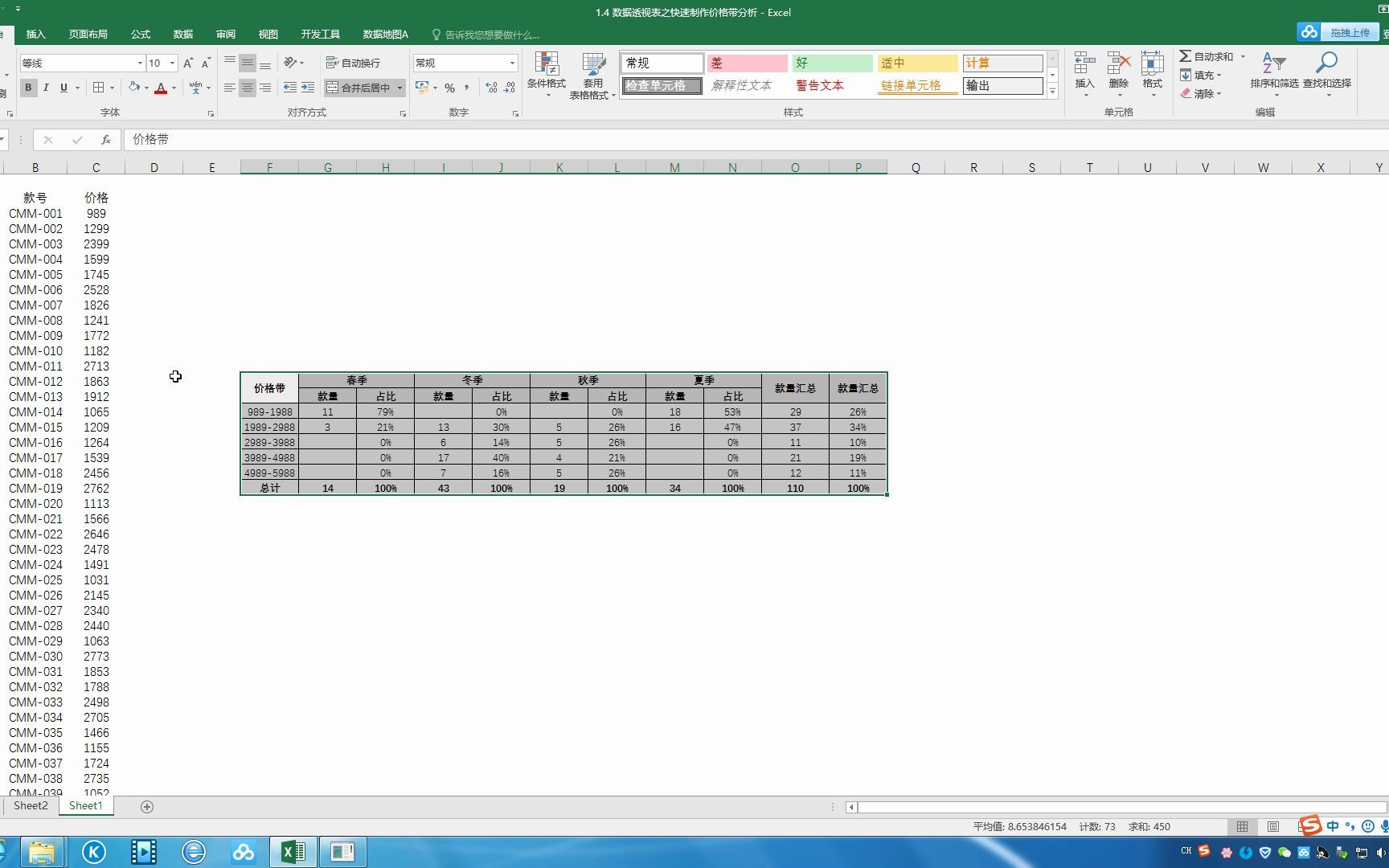 Excel数据透视表系列_快速制作价格带分析