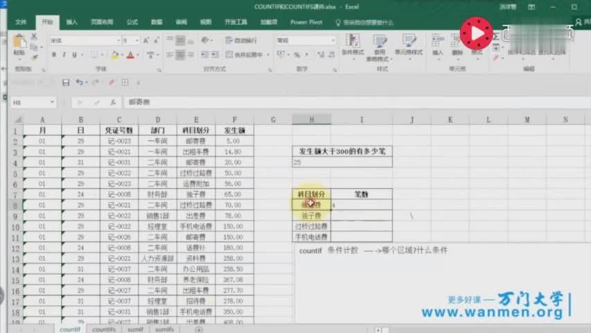 8统计函数countif countifs sumif sumifs