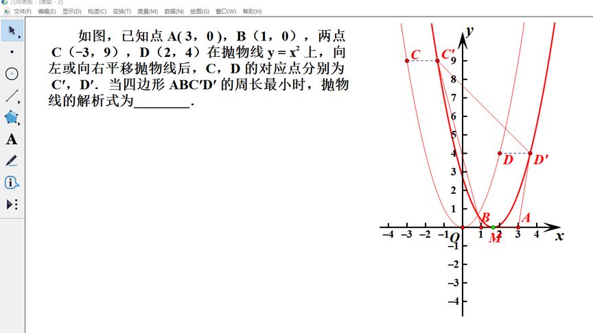 最值问题热点透视,巧求四边形周长的最小值,几何画板动画演绎