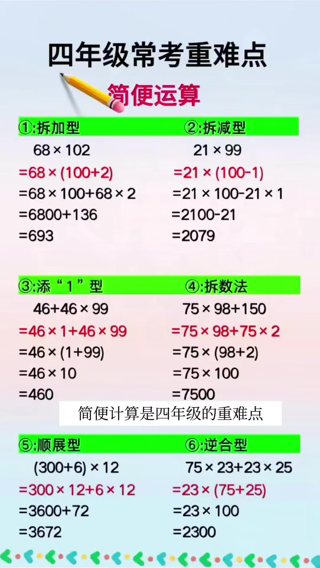 简便运算是四年级的常考点也是易错点,准备这套简便运算专项,轻松...