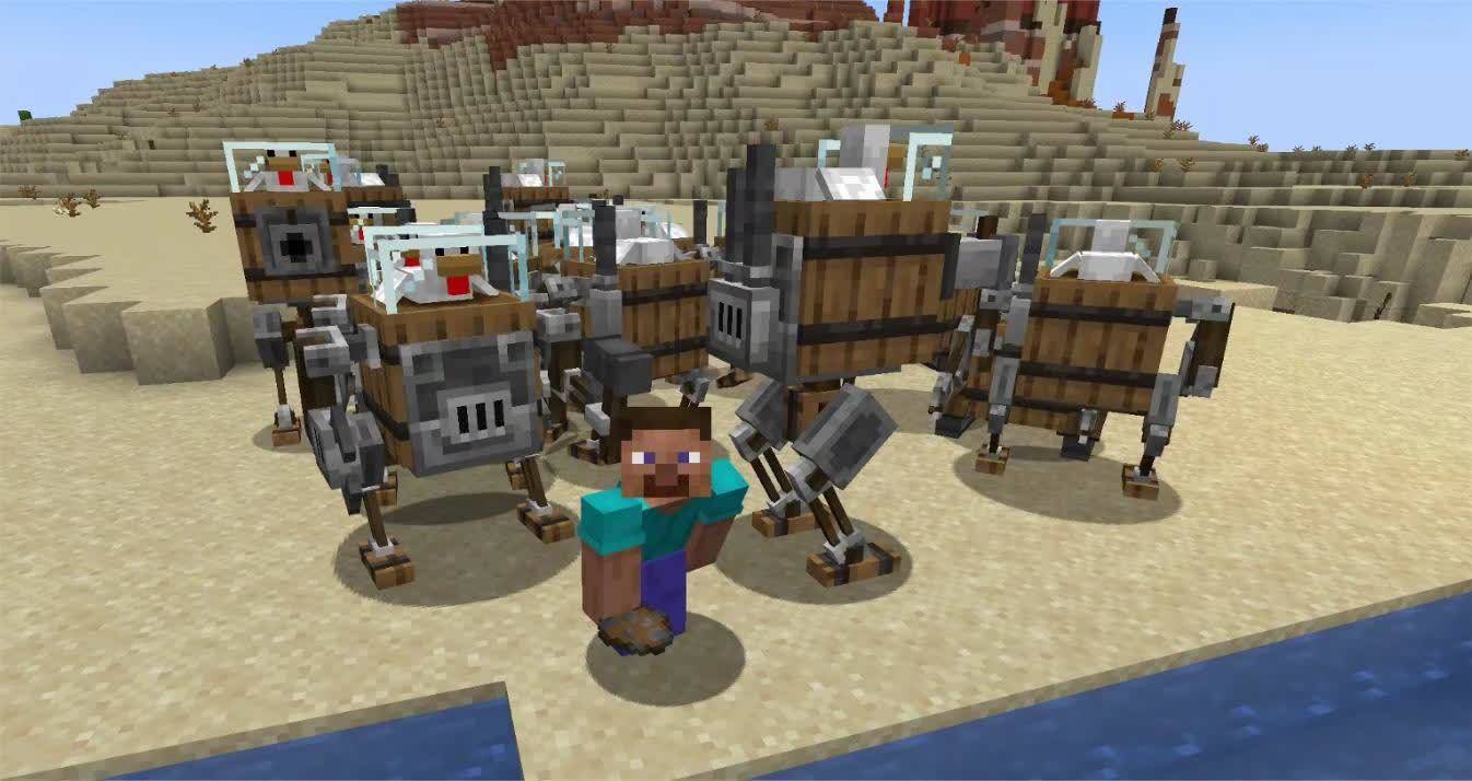 我的世界傻瓜模组 连小鸡都能操控机甲了!!