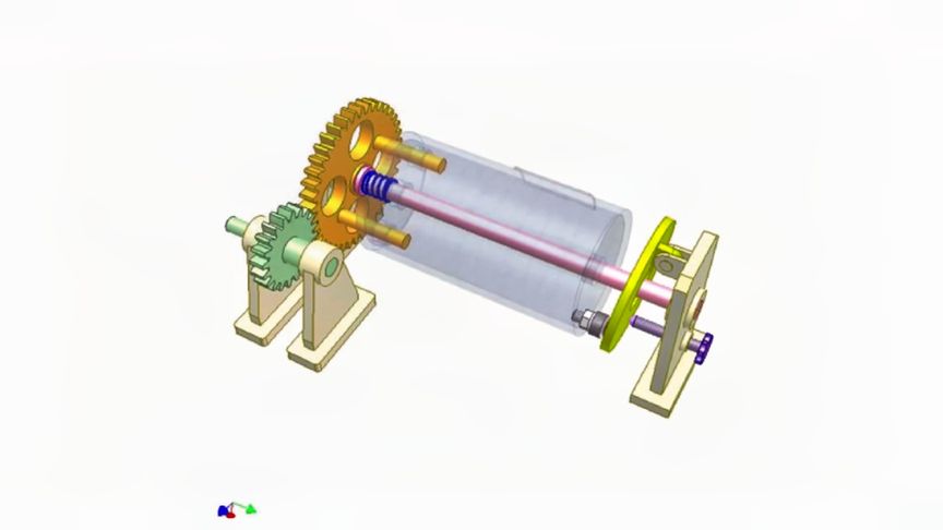 【机械原理动图】将旋转转换为旋转和线性往复运动机制运行原理