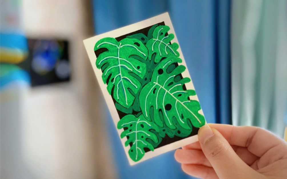 丙烯马克笔|涂鸦画画|ins风·龟背叶简易画