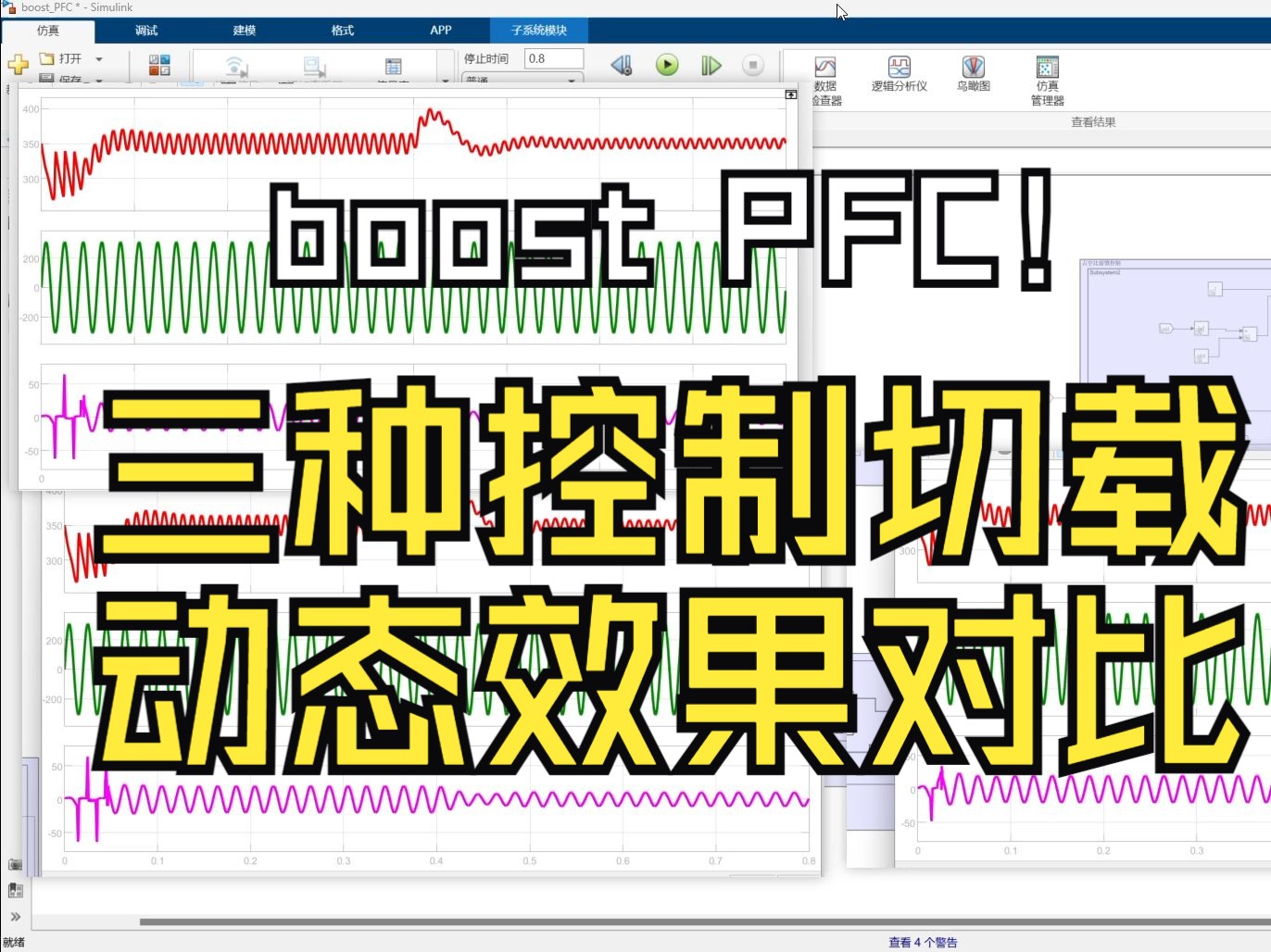 boostPFC传统PI控制,占空比前馈控制,和负载电流前馈控制下的仿真对比