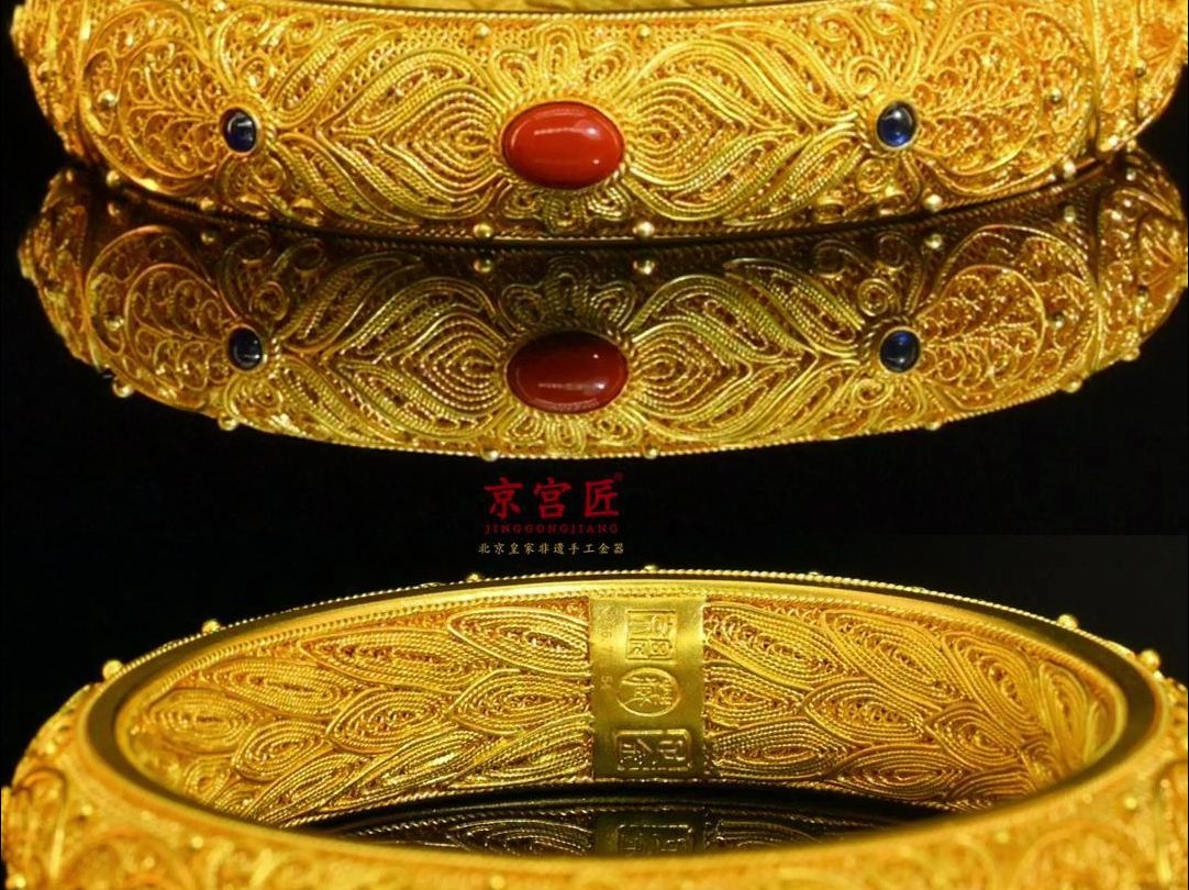 非遗手工花丝镶嵌制作技艺·金鸾盈袖黄金花丝手镯工艺鉴赏