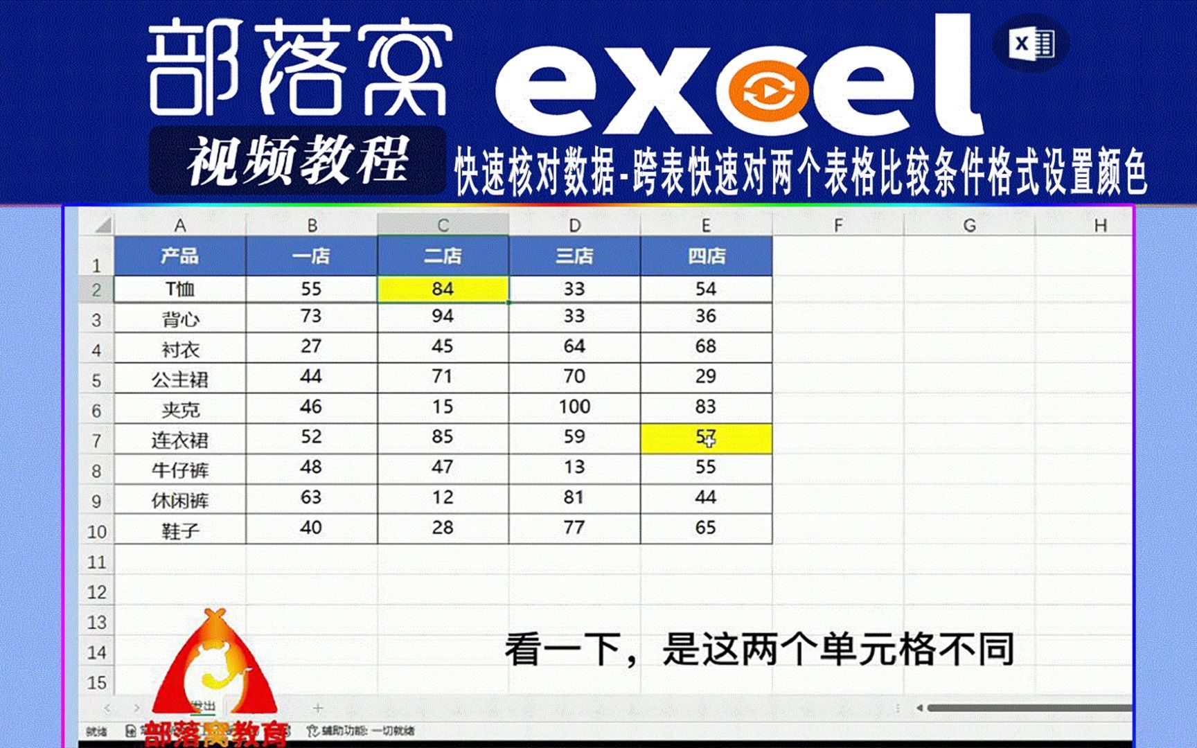excel快速核对数据视频:跨表快速对两个表格比较条件格式设置颜色