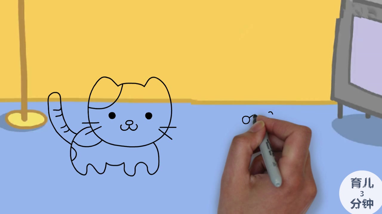 手绘简笔画,猫和老鼠,听儿歌学画画
