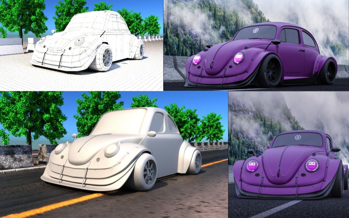 【MAYA场景建模】3D还原女生最爱的甲壳虫车车,附上全流程教学...