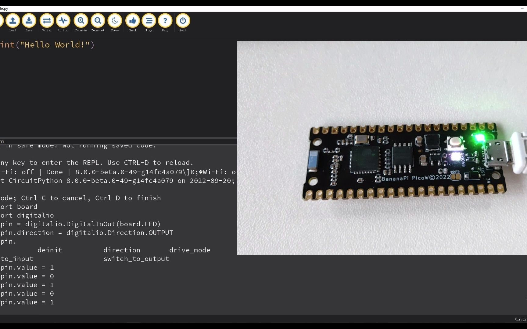 香蕉派BPI-PicoW-S3 控制引脚电平,开关LED[CircuitPython]