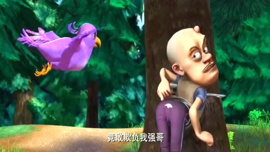 光头强砍树差点毁了小鸟的家,现场演绎愤怒的小鸟,光头强惨了