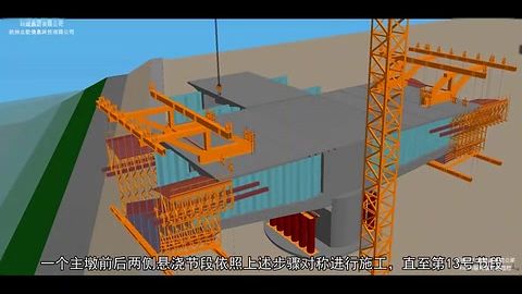 高速公路跨河桥梁施工,连续梁施工全过程,完整3D动画,