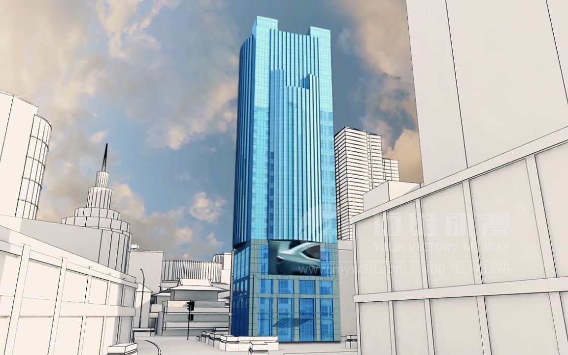 写字楼玻璃幕墙改造施工动画演示-三维动画制作公司