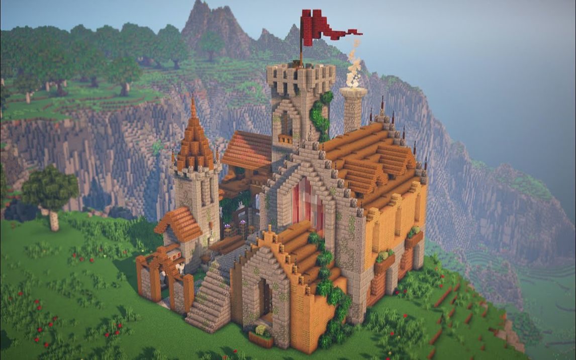 【Minecraft建筑教程】大型城堡|完整详细教程_哔哩哔哩bilibili_我的世界