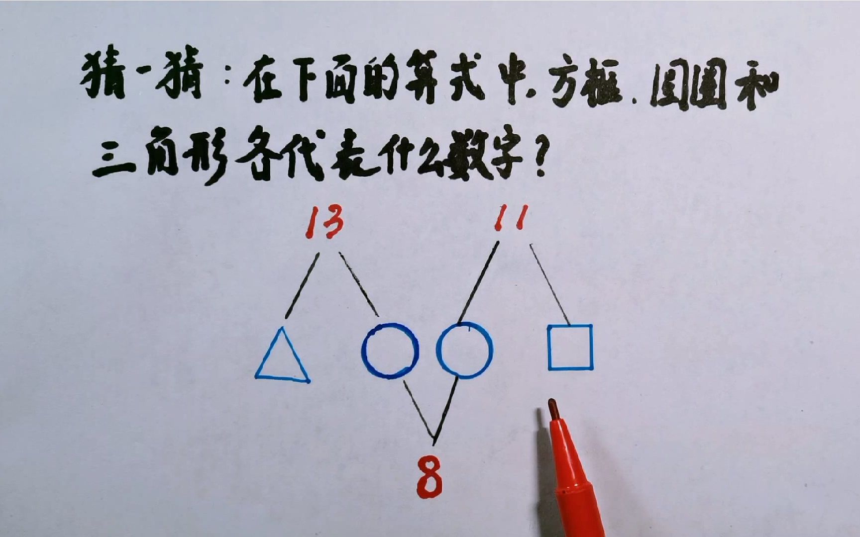 一年级:方框、圆圈和三角各表示什么数字?这个题还是有点难度!