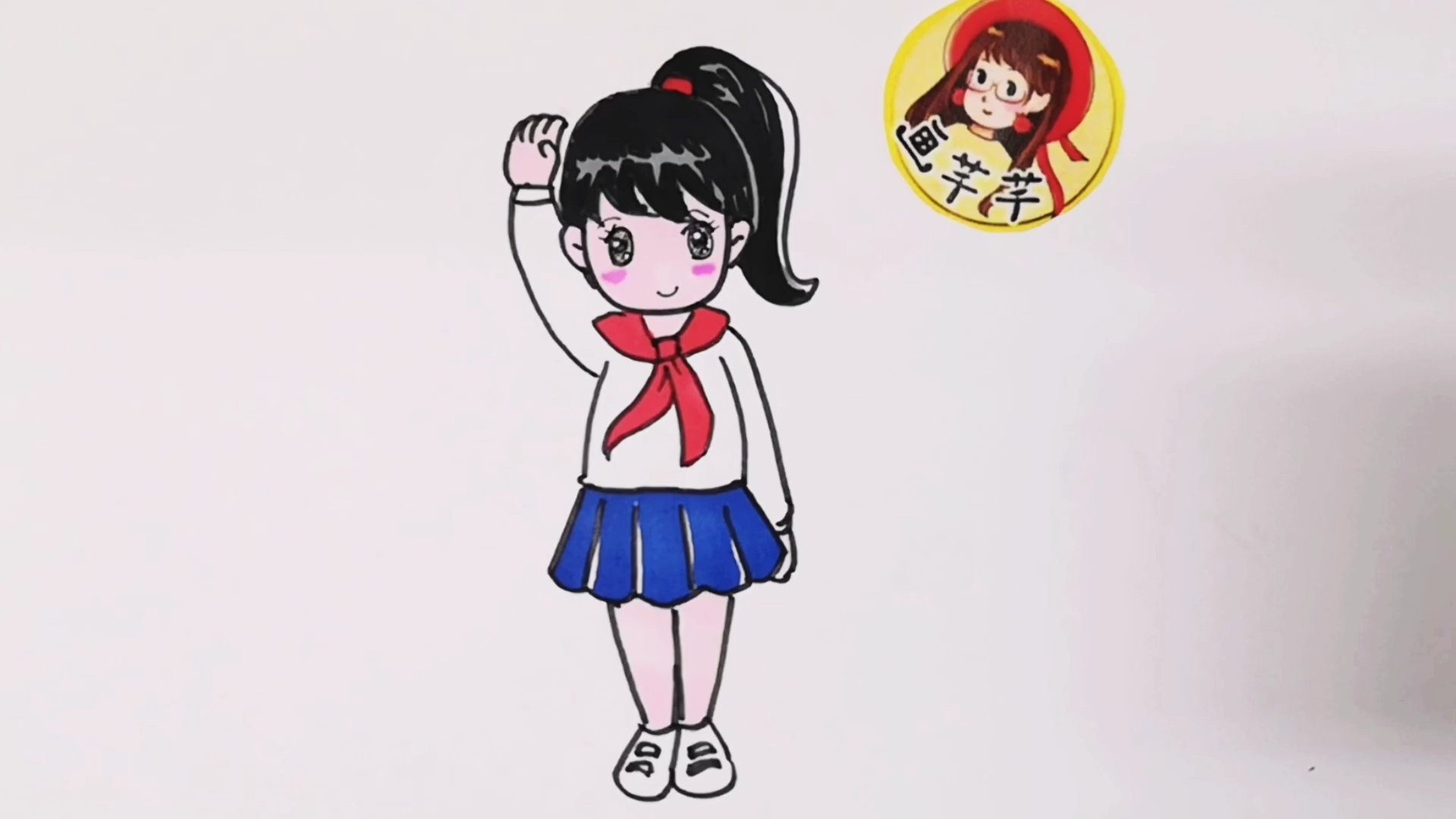 戴红领巾的少先队员,可爱的小女孩简笔画
