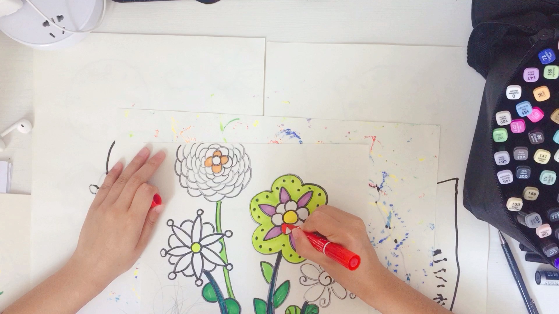 【手绘】记号笔 马克笔 简笔画 儿童画 花儿朵朵 非原创 记录画画过程
