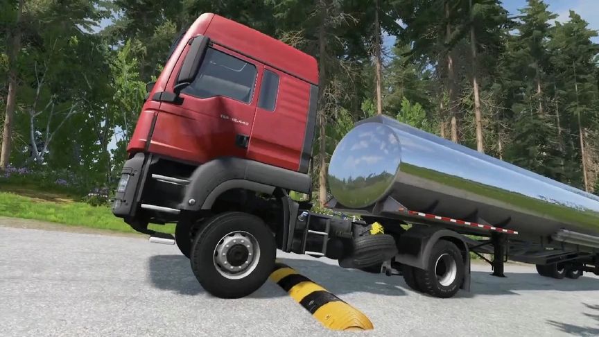 小汽车大卡车,过减速带。