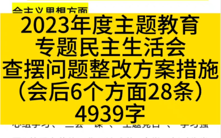 2023年度主题教育专题民主生活会查摆问题整改方案措施(会后6个方面...