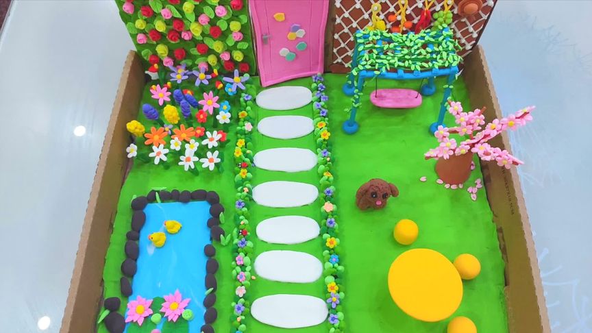 超轻粘土-娃娃屋今天全部完工,这么漂亮的小院儿你想不想拥有?