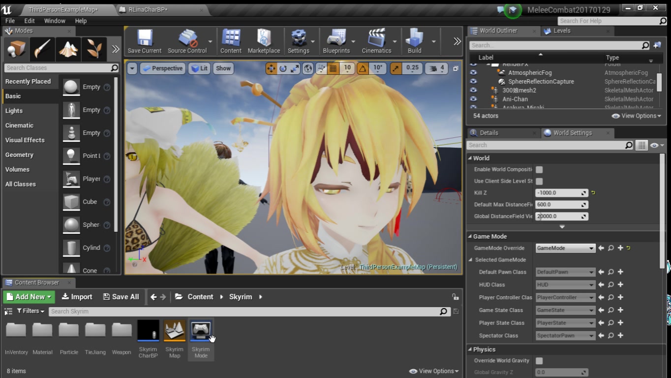 UE4中Skyrim和MMD动作资源展示分享带装备系统