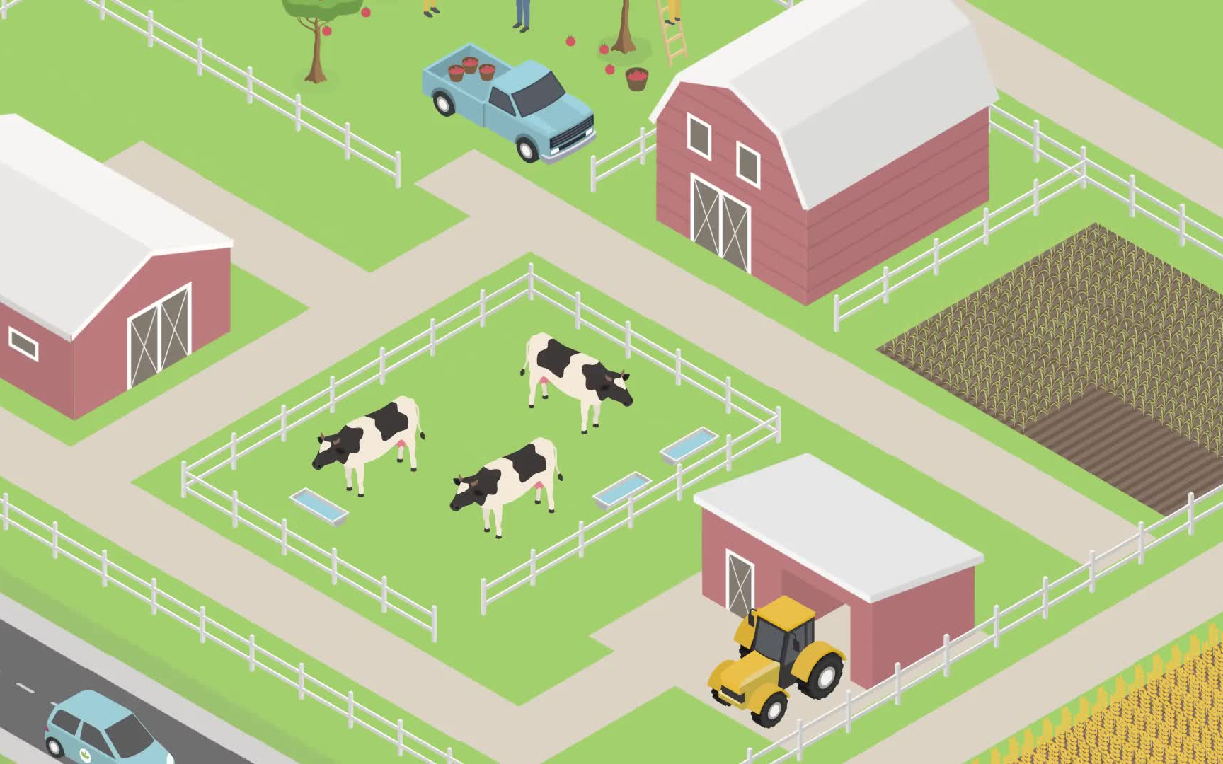 ...大坝风力发动机太阳能传送带自行车牧场登陆页面模板和网络动画...