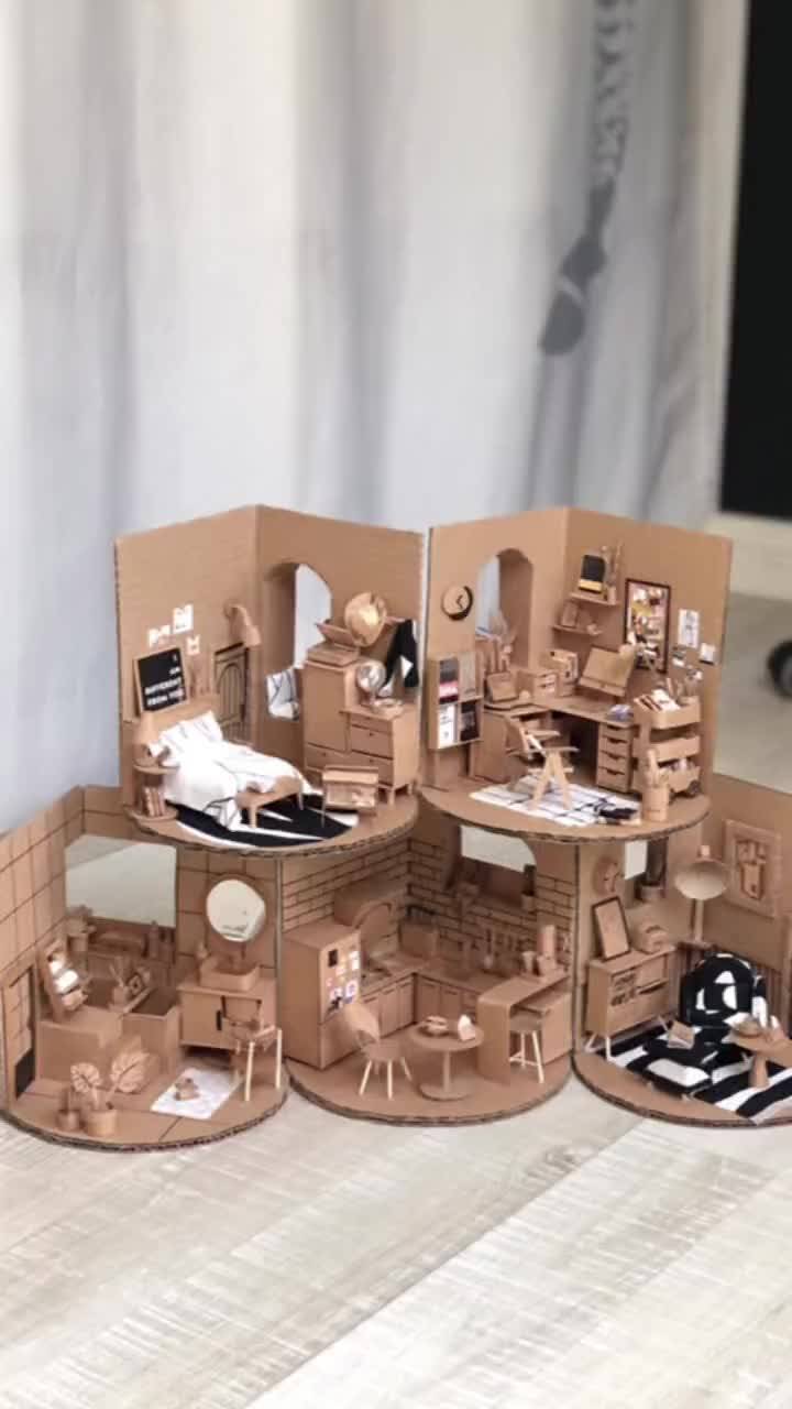 创意手工DIY 废纸箱制作迷你小书房~