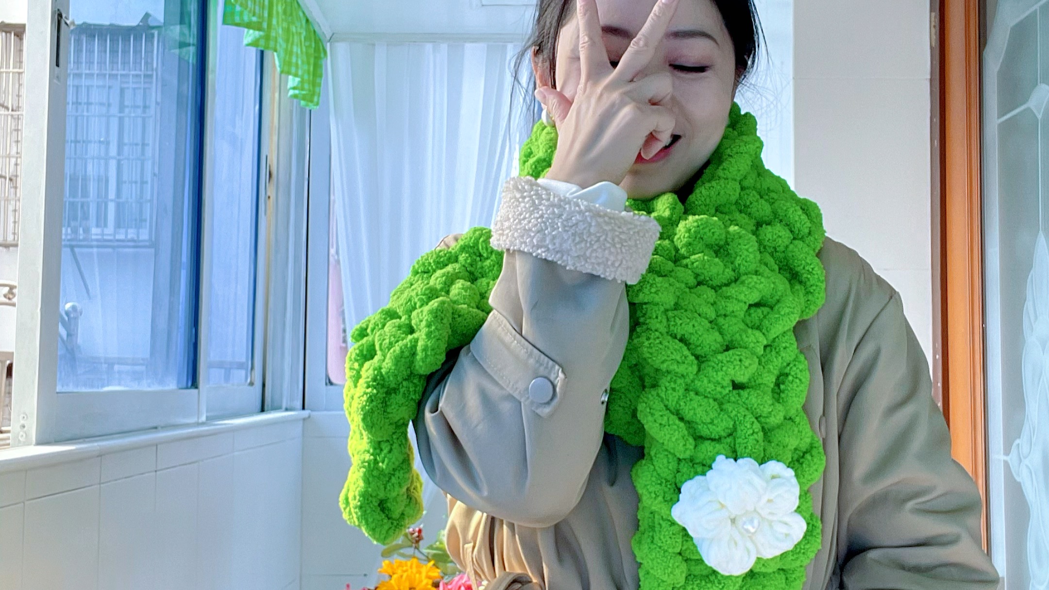 发个存货,学习小新手指织围巾